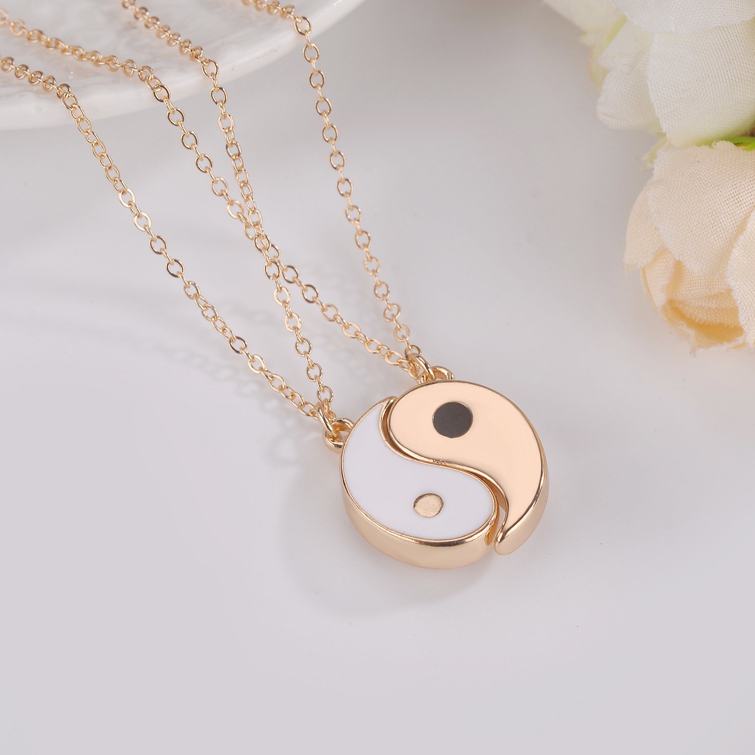 LUX ACCESSORIES Ying Yang Twins Emoji symbol BFF Pendent Friendship Necklaces Gift for Friends (Gold)