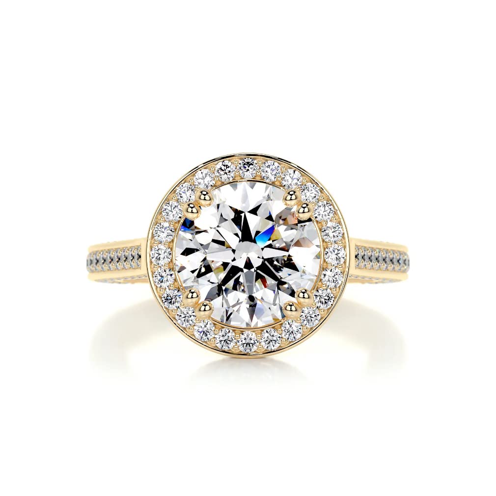 Solid Gold Handmade Wedding Rings 3 CT Round Cut Moissanite Diamond Halo Bridal Engagement Rings for Anniversary Propose Gifts (10K Solid Yellow Gold)