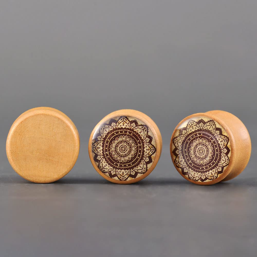 POBAISITER 2 PCS Ear Gauges Resin Flower Wood Stretching Ear Tunnels Plugs Expanders Body Piercing Jewelry