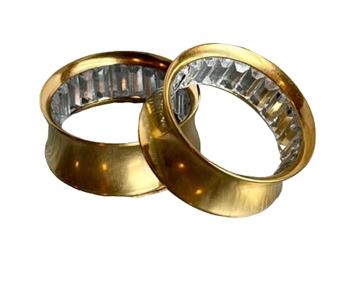 Lobal Domination PAIR of Inner Clear Square Gems & Gold Ion Plated Steel Saddle Tunnels Double Flare Plugs Gauges (7/8" (22mm))