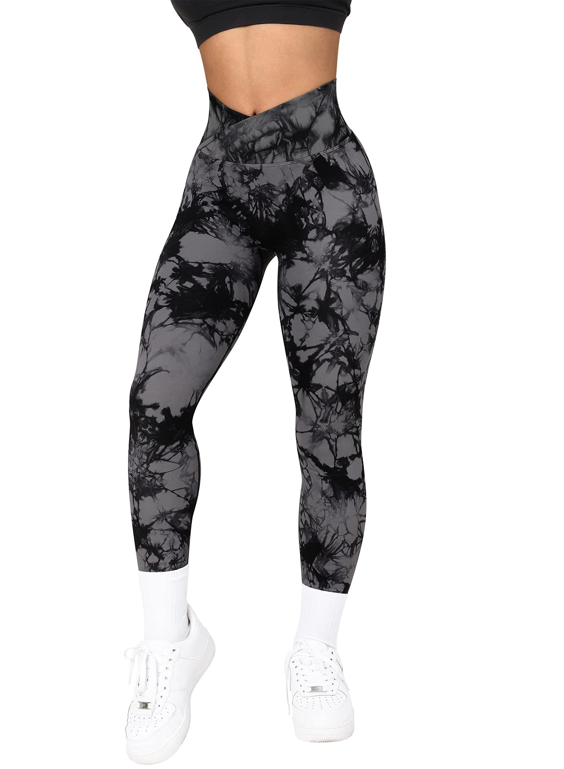RXRXCOCO Women Seamless Crossover Leggings High Waisted Butt Lifting Workout Yoga Pants Large Rose Red