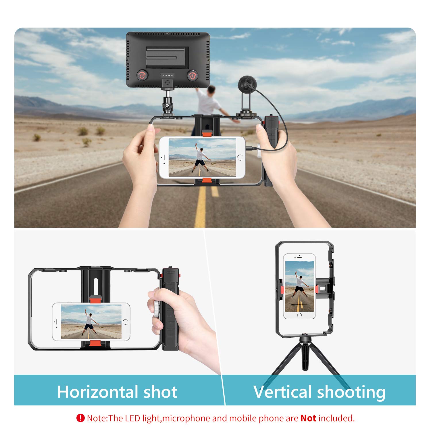 NEEWER Plastic U Rig Smartphone Video Rig, Filmmaking Cage, Phone Stabilizer Grip Tripod Mount for Videomaker Filmmaker Compatible with iPhone 14 Plus/Pro Max 13 Mini/Pro Max X XS Max XR Android