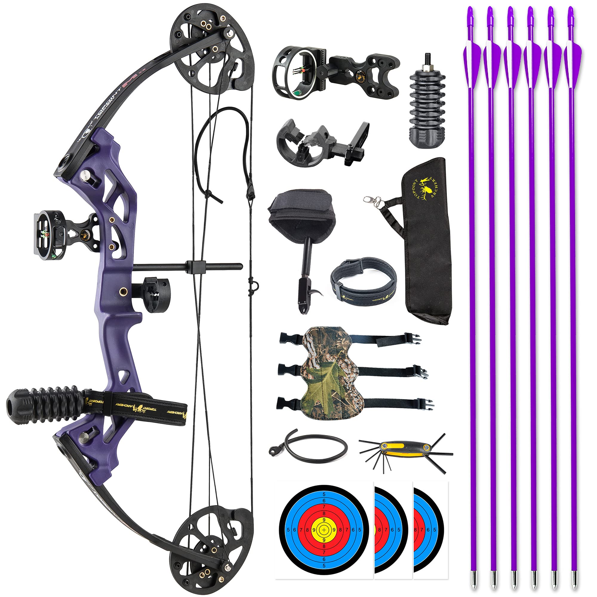 NC DJH Archery Compound Bow Package and Arrows for Kids Beginners 17"-27" Draw Length，10-30 Lbs Draw Weight Adjustable，260fps IBO Lightweight Design Bow Shooting (PRO Package-Purple)