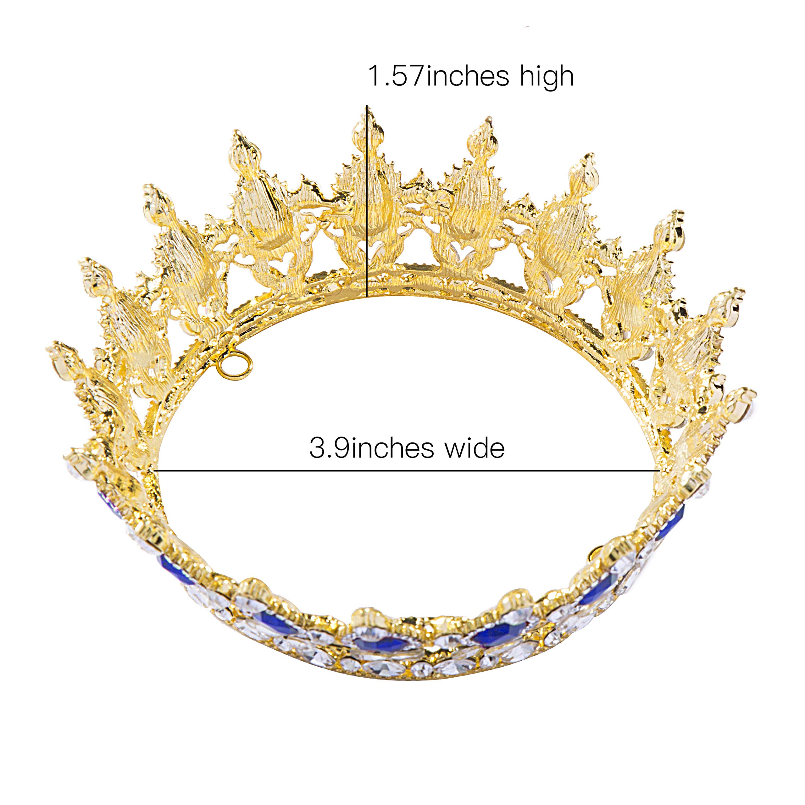 Pensoda Rhinestone Cake Topper Crown Fancy Party Cake Decoration Princess And Prince Headpiece (Gold-blue)