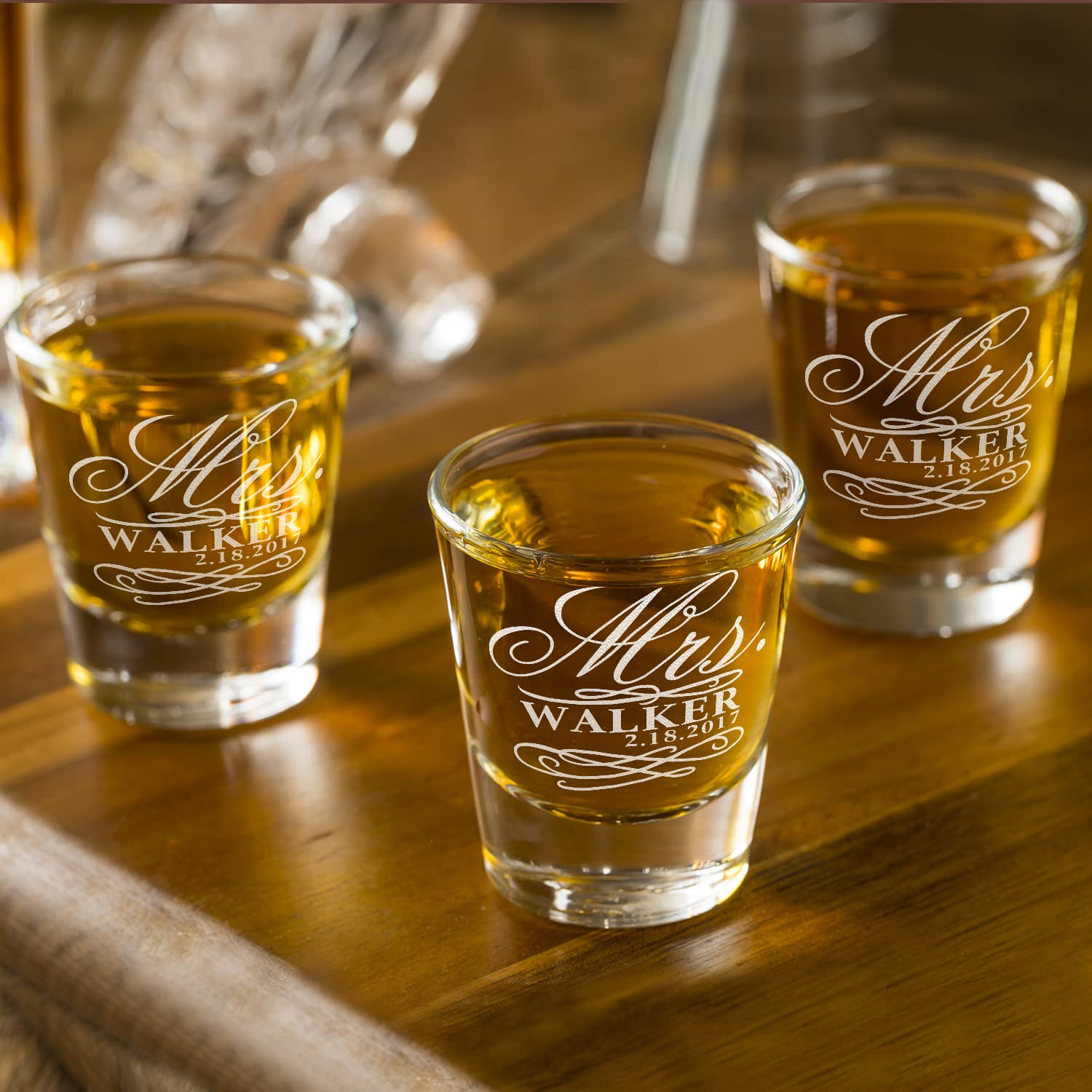 Personalized Mr and Mrs Shot Glasses Set 2oz Orange Bottom Custom Engraved for Couples, Wife and Husband, Fiance and Fiancee, Bride and Groom at Wedding Party, Anniversary and Engagements