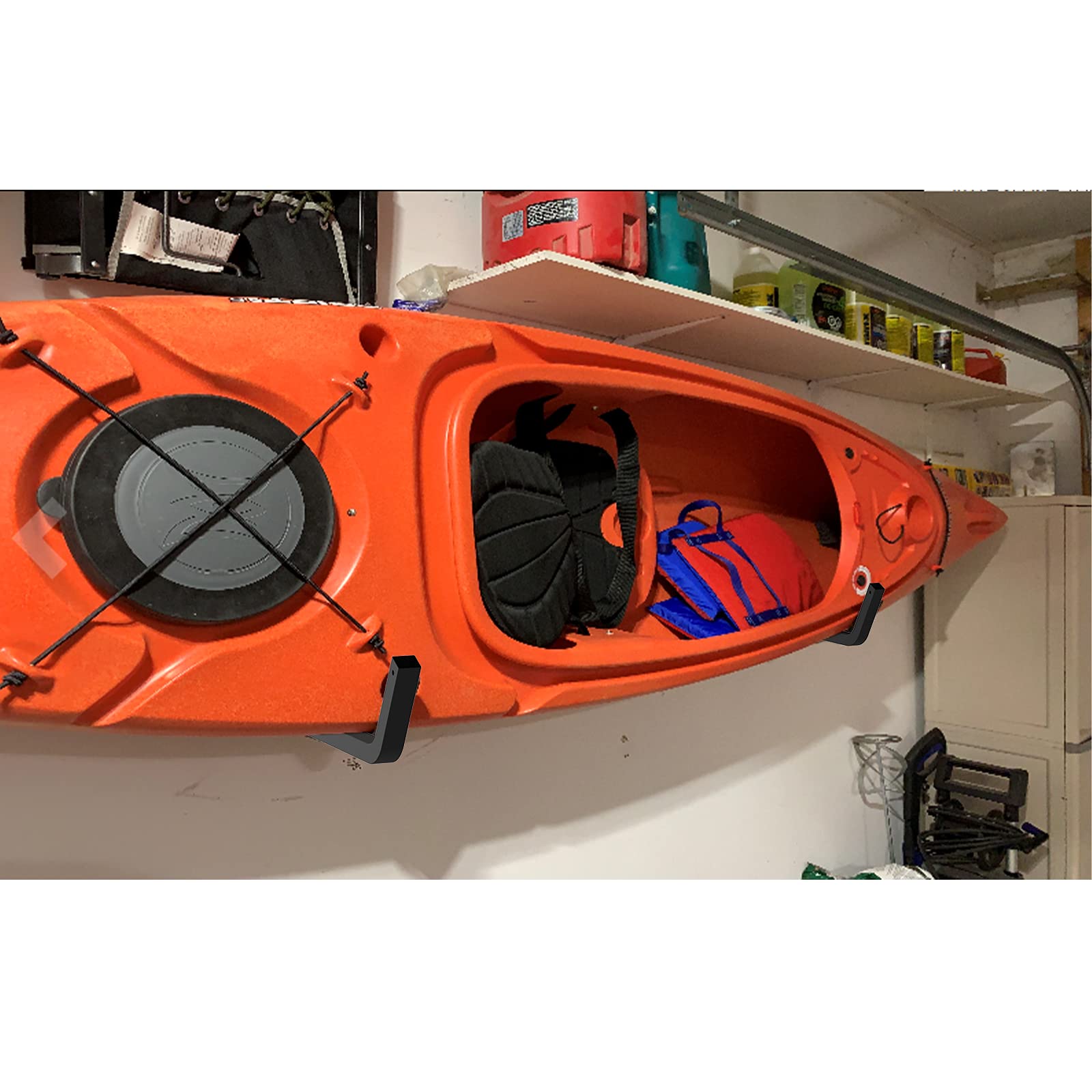 Qualward Heavy Duty Garage Indoor Kayak Storage Hooks Hanger, Wall Mounted Utility Hanging Cradle Rack for Canoe Paddle Board, Ladder, Folding Chairs, Hose, Bicycle and Tools (4 Pack)