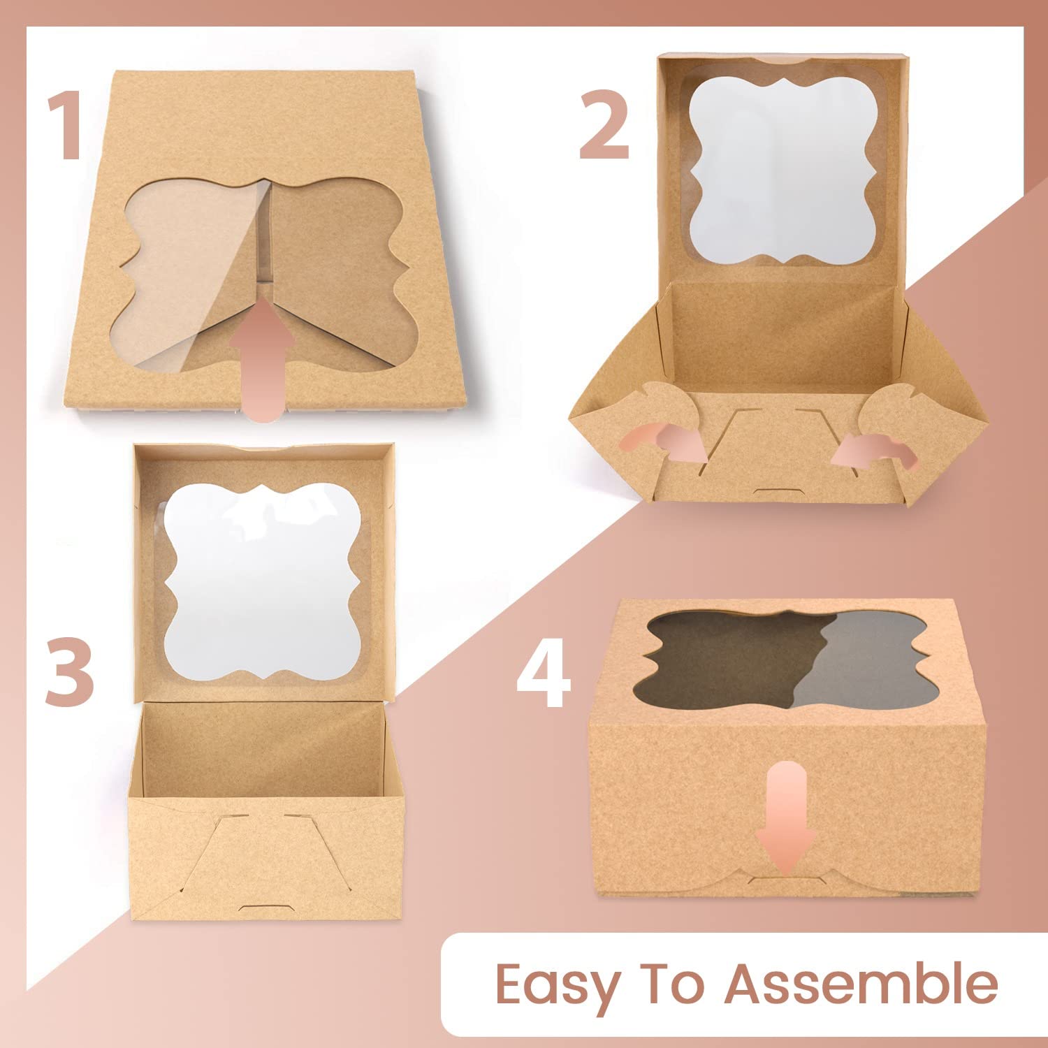 Leafiew 20 Pack 6x6x3 Bakery Boxes with Window β Small Cookie Boxes for Gift Giving β Treat Boxes for Small Cake, Pastry, Strawberries, Dessert, Candy, Charcuterie, Baked Goods and Food (Brown)