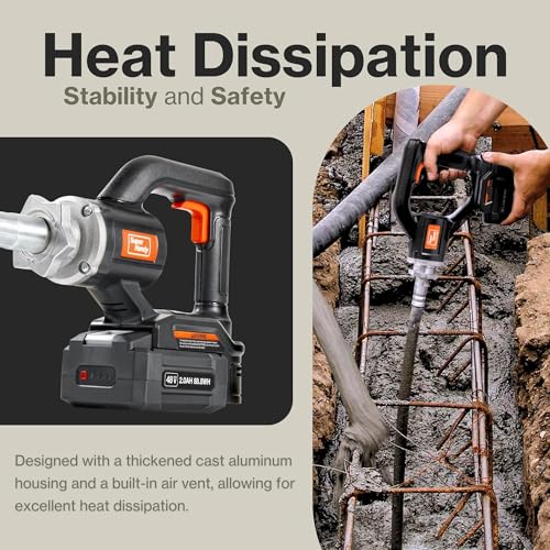 SuperHandy Concrete Vibrating Power Tool, 13k VPM, 4.9’ Ft Flex Hose Immersion Shaft, Cement Vibrator, Cordless Handheld 48V 2Ah Battery, Brushless Motor - Remove Air Bubble, Level & Mix Concrete