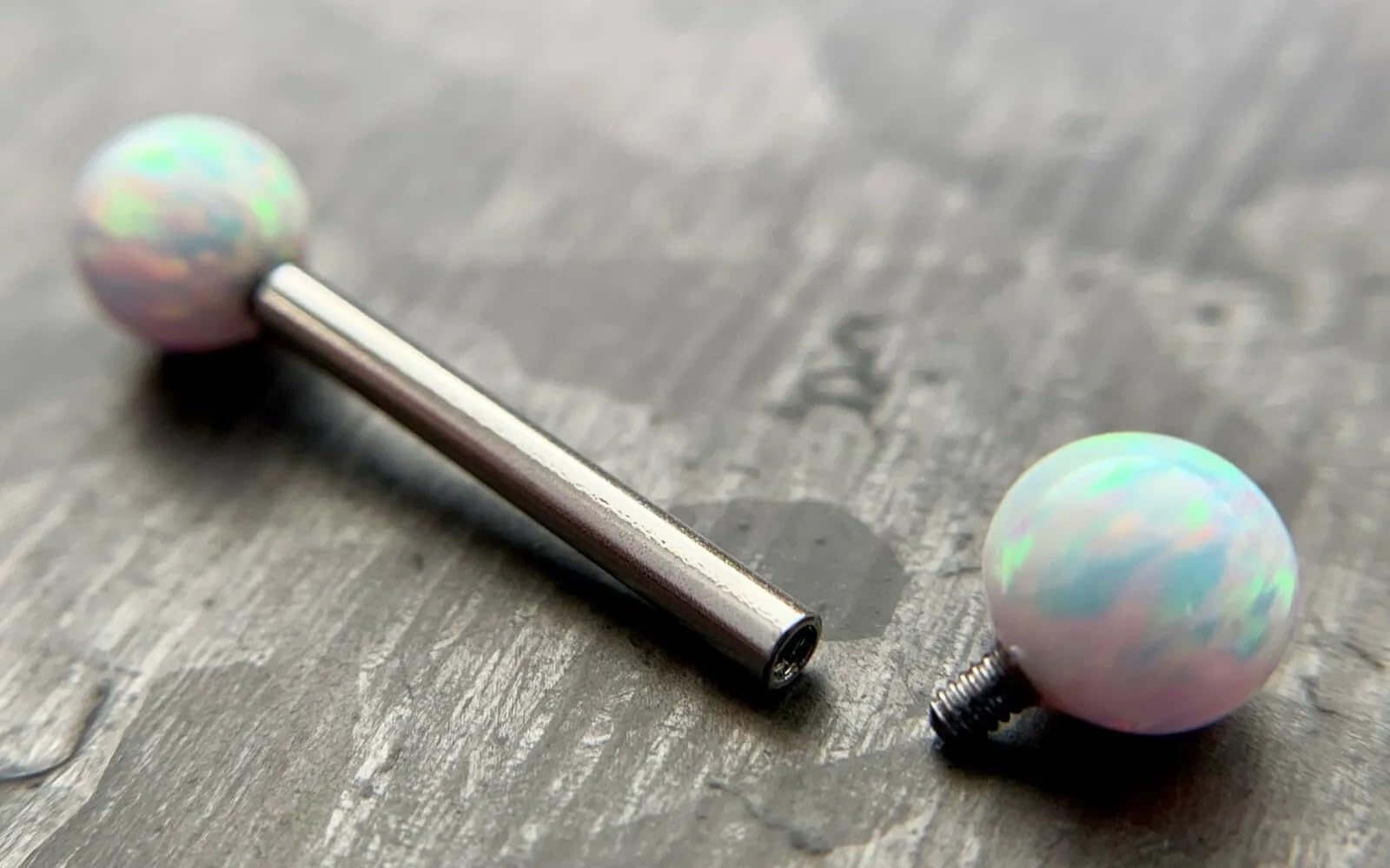 Lobal Domination 1 Piece Internally Threaded 5mm Opal Balls 1/2" Steel Barbell Nipple, Tongue Ring - 14g (White)