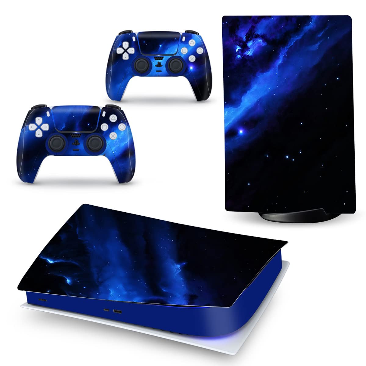 PS5 Skin Stickers Full Body Vinyl Skins Wrap Decals Cover for PS5 Digital Edition Console & Controllers (Blue Interstellar)