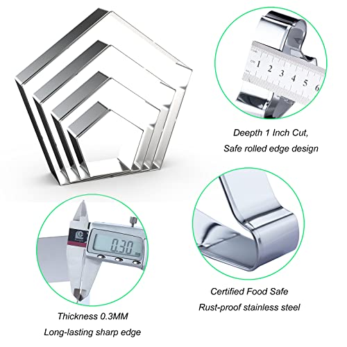 Pentagon Cookie Cutter Set Large - 5 Inch, 4 Inch, 3 Inch, 2 Inch - Geometric Cookie Cutters Shapes Molds - Stainless Steel