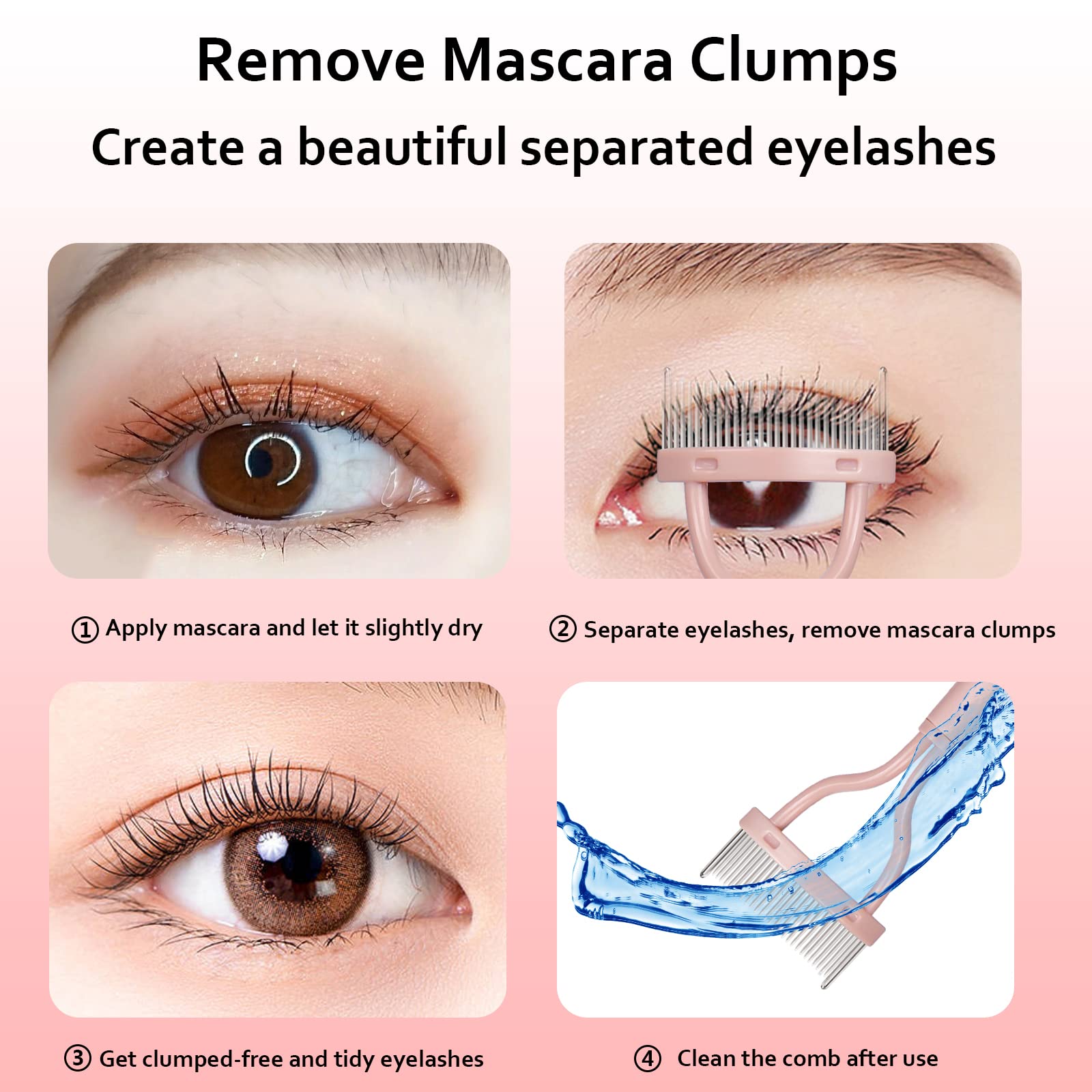 URSOBTF Eyelash Comb, Eyelash Separator Tool Metal Teeth, Eyelash Brush Mascara Comb Eyebrow Eye Lash Comb Lash Applicator Tool for Girls and Women