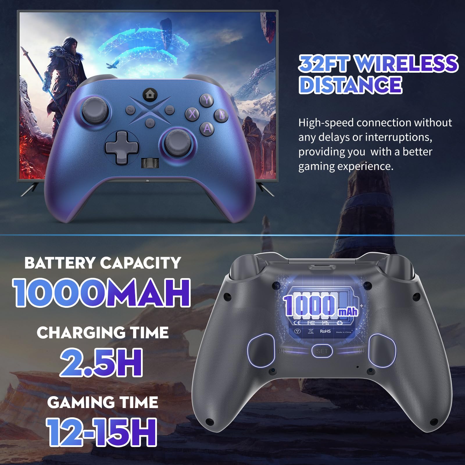 LENISUOLE Wireless Controller Replacement for Xbox Series, Compatible with Xbox One/X/S/Xbox Series S/X Gamepad Support Built-in Dual Vibration and Turbo Funtion/3.5mm Audio Jack-Blue