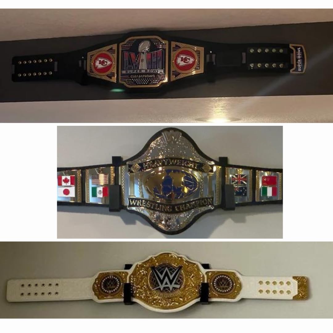 Wrestling Belt Wall Hanger 2 Pcs, Championship Belt Wall Hooks Perfect Gift for Wrestling Fans, Optimize Your Space & Display Your Championship Belt (Red)