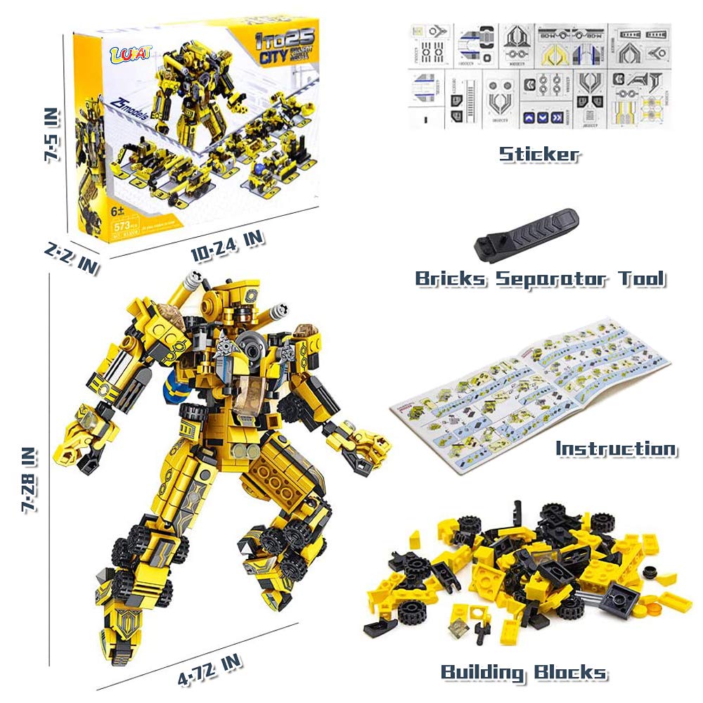 LUKAT Robot STEM Building Toys for 6 Year Old Boys, 573 pcs Construction Toy Engineering Building Bricks Construction Vehicles Kit Best Gift for Kids Age 6 7 8 9 10 11 Year Old 1