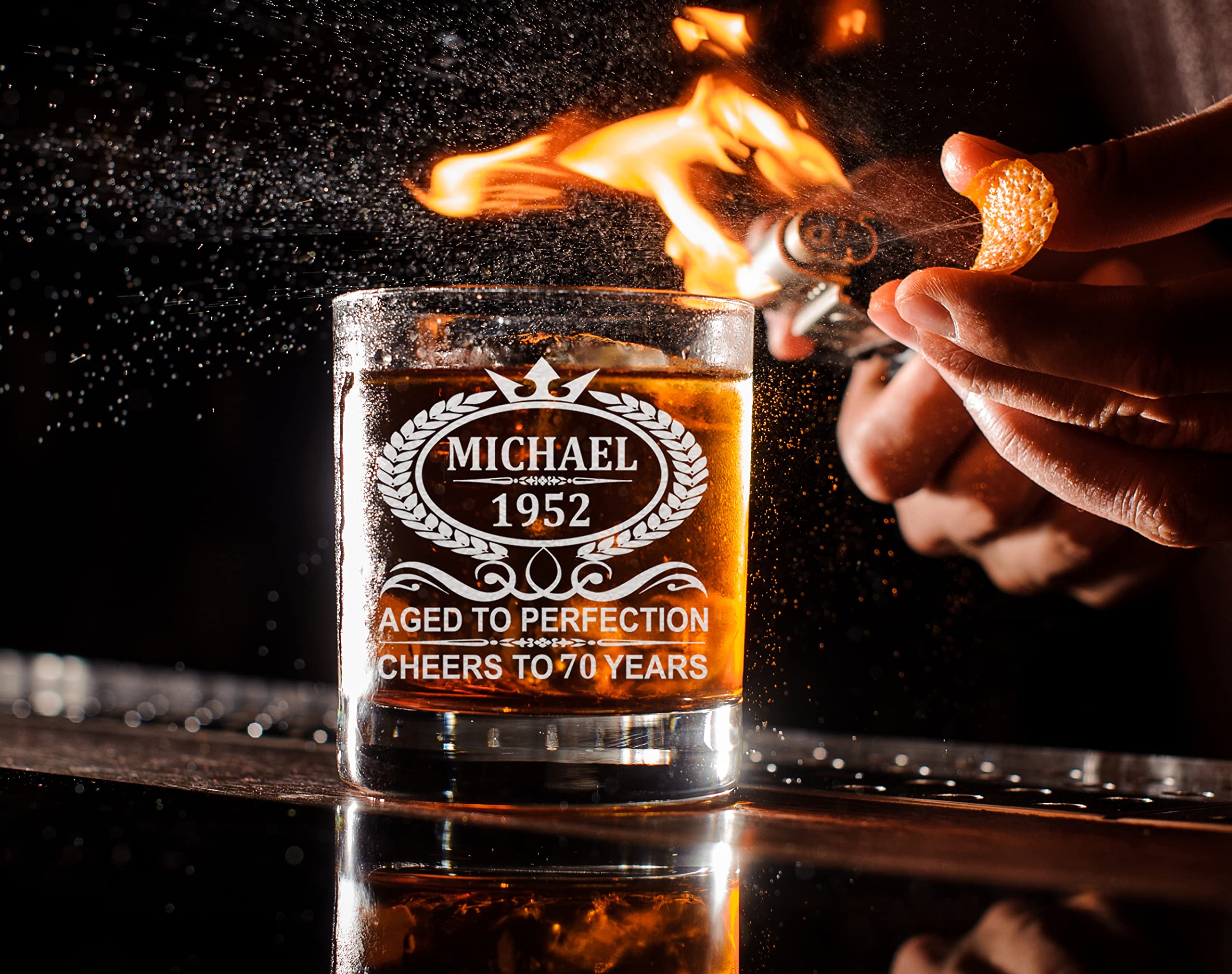 Personalized Whiskey Glass For Men and Women, Aged To Perfection 11oz Old Fashioned Custom Whiskey Glass Birthday Gift For Him and Her, Customized Engraved Etched Monogram Rocks Cocktail Glass