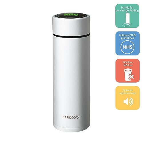 Nuby RapidCool Portable Baby Bottle Maker - BPA-Free Baby Formula Maker - Includes Milk Powder Dispenser and Digital Lid - Ideal for Travel Bottles and Night Feeds - Stainless Steel
