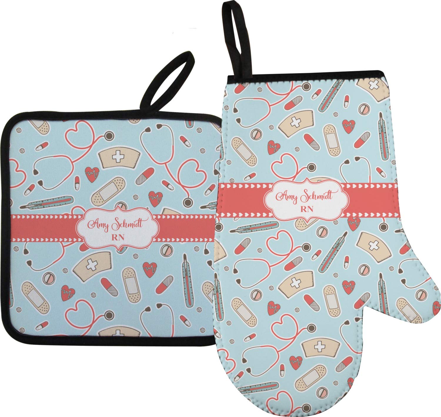 Personalized Nurse Right Oven Mitt & Pot Holder Set w/Name or Text