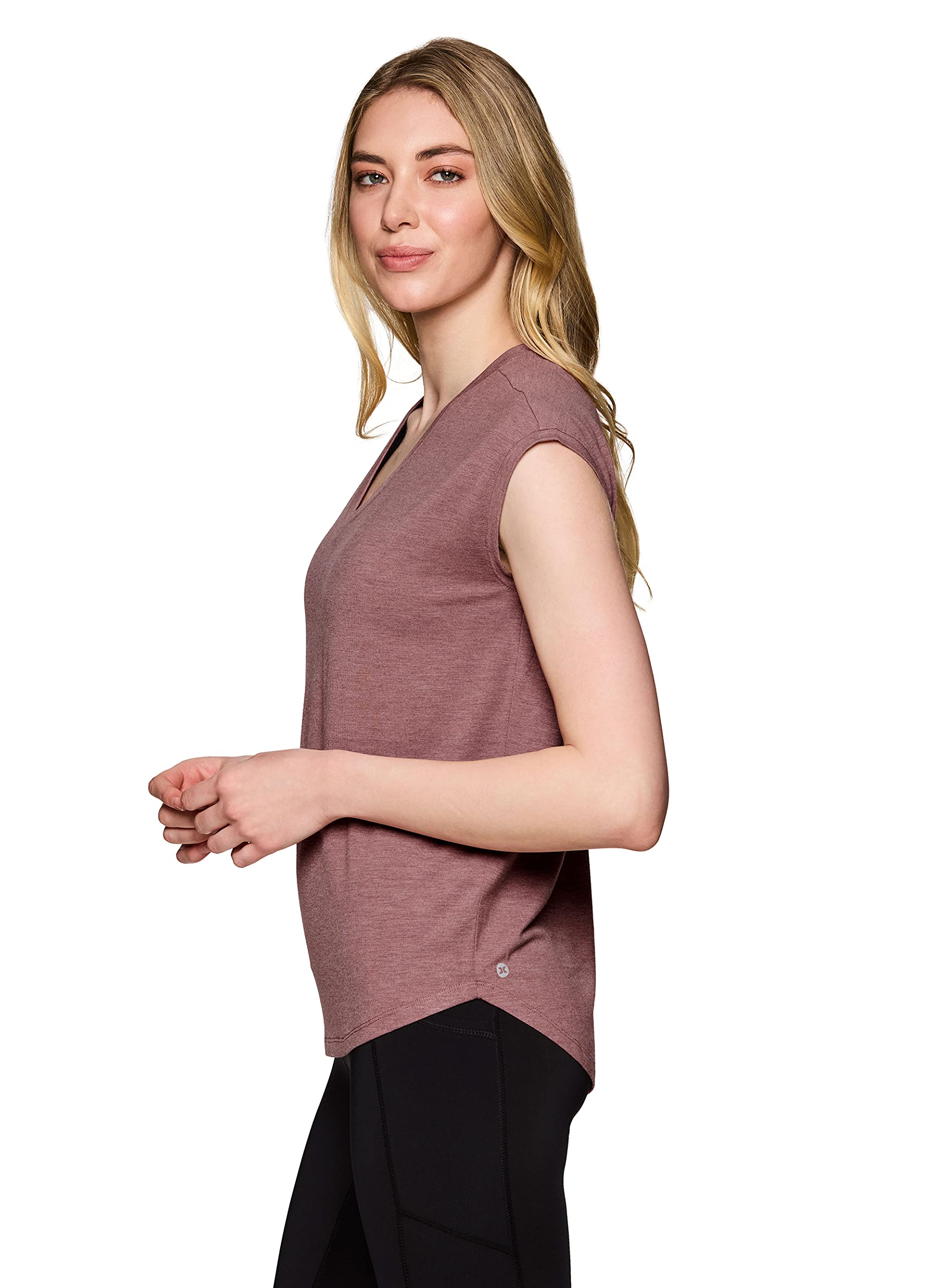 RBX Women's Fashion Workout Breathable V-Neck Soft Jersey Yoga Tee S22 Dusty Rose M