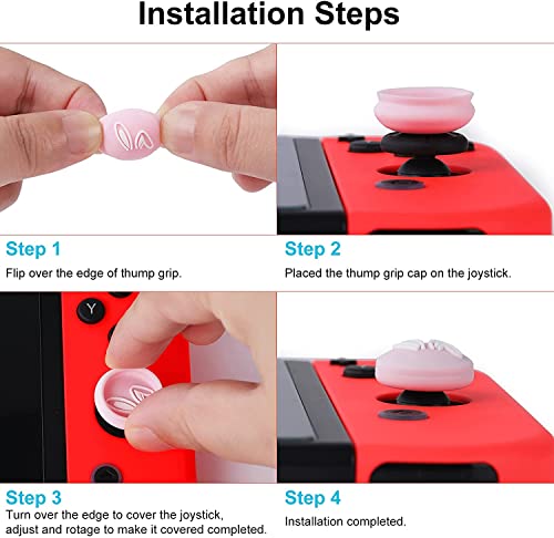 PERFECTSIGHT Cute Switch Thumb Grip Caps for Nintendo Switch OLED/Switch Lite, Kawaii Joystick Button Stick Cover Cartoon 3D Analog Ergonomic Cap for NS Controller Joycons (Red+Blue Smiling Face)