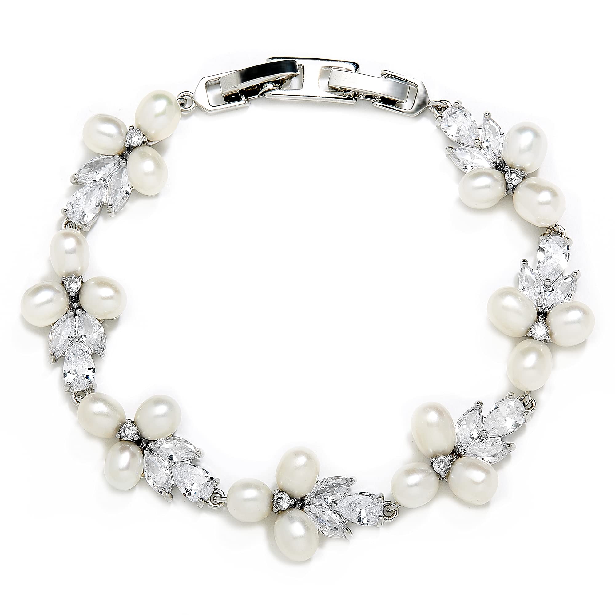 Mariell Freshwater Pearl Bridal Bracelet, 6 5/8" Plus 1/2" Extender, Wedding, Prom Jewelry Gift for Women