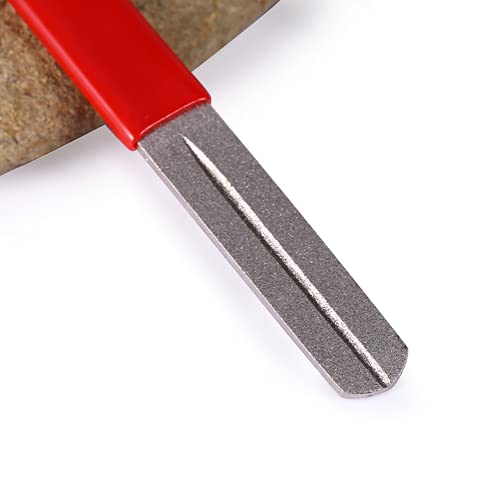Raguso Fish Knife Grinding Tool, Hook File Fishing Hook Sharpener Fishing Accessory Durable with Plastic Handle for Side Sharpening for Anglers for Outdoor Fishing(red, Double Groove)