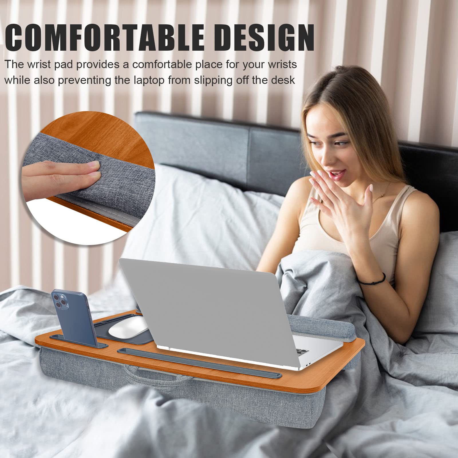 Lap Desk, Built in Mouse Pad, Wrist Pad, Multifunctional Slot. Use for Multiple Occasions Including Bed, Sofa, Floor, etc. for 17 inch Laptop Notebook, MacBook, Tablet, Laptop Stand with Tablet