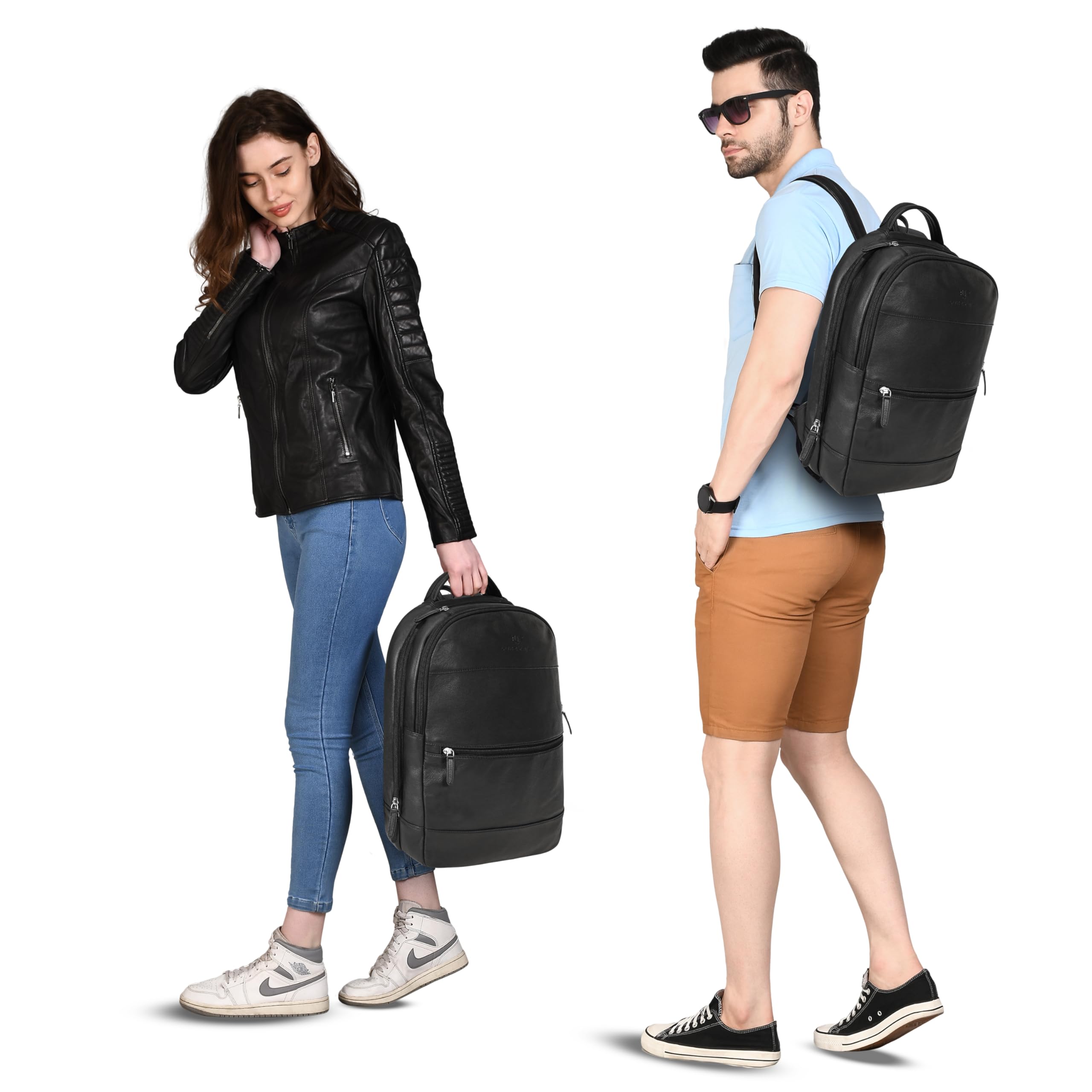 LUXEORIA Genuine Leather Backpack for Men and Women, Minimalistic Backpack, Handmade Retro Style 15.6" Laptop Bag, Daypack with Utility Pockets & Trolley Sleeve - Black