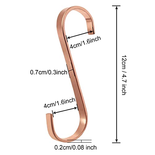 WEYEEN 10PCS Rose Golden S Hooks 4.7 inch,Stainless Steel Heavy Duty S Hooks for Kitchen Utensils, Plants, Pot, Pan, Cups and Towels