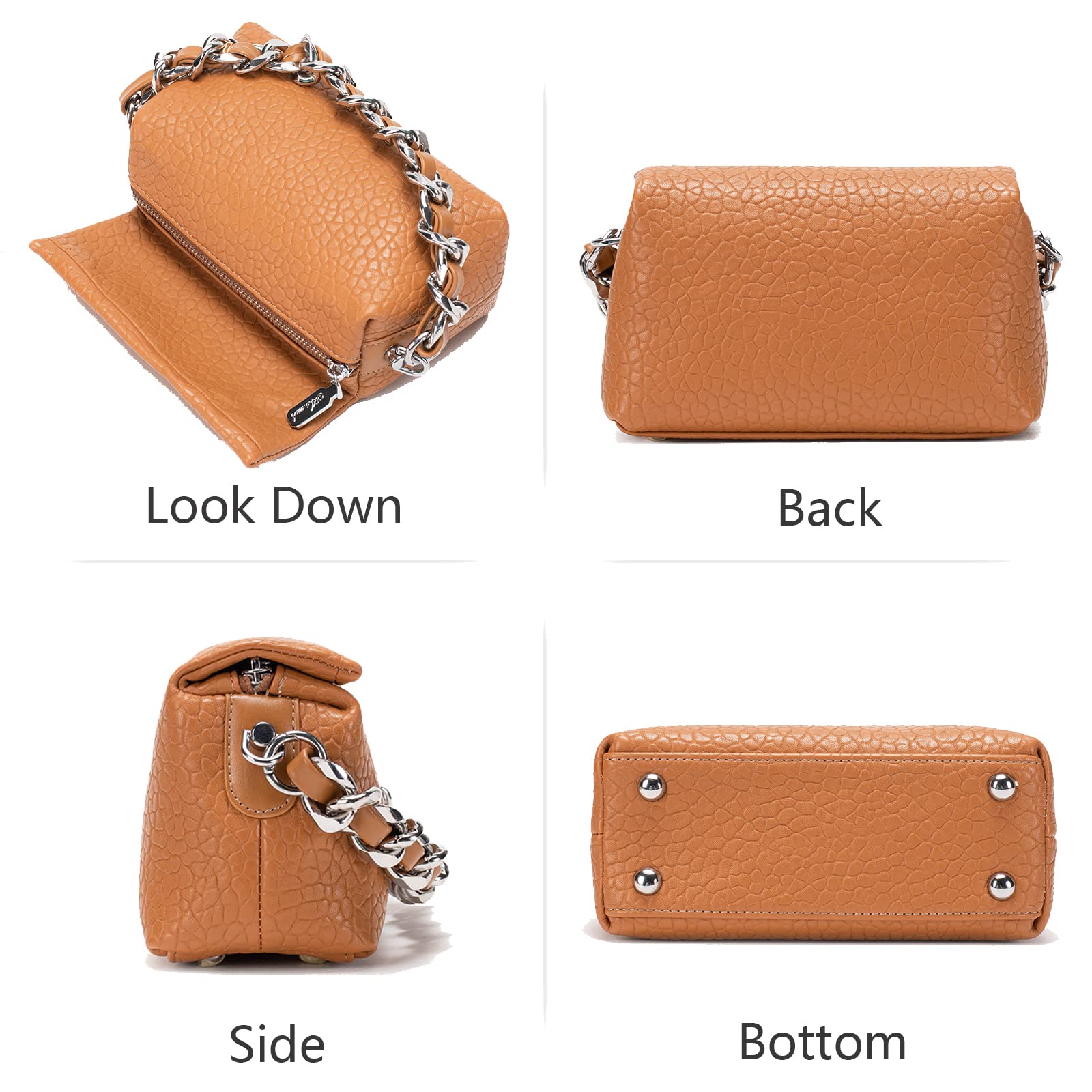Small Crossbody Bag for Girls Women Elegant Style Handle Bags with Chain Strap Elephant Skin Pattern Leather Look (Brown)