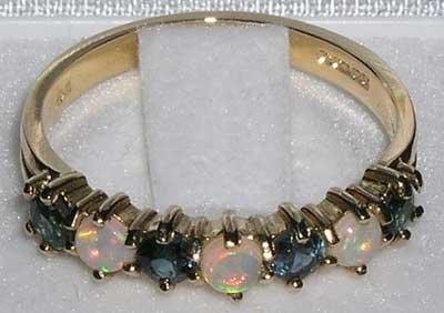 LetsBuyGold 10k Yellow Gold Real Genuine Opal & Sapphire Womans Eternity Band Ring - Size 10