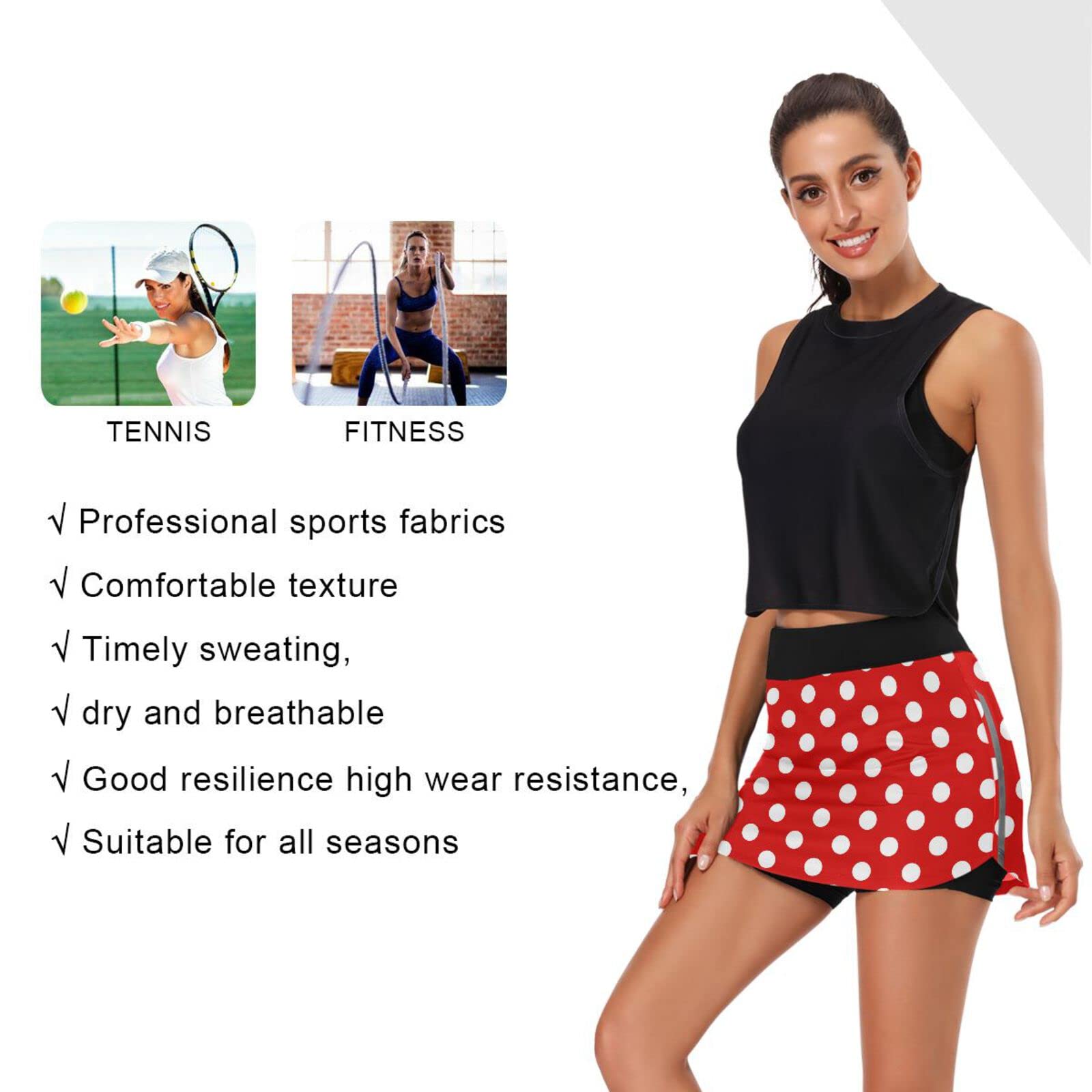 Polka Dot Red Woman Tennis Skirts with Pockets Athletic Golf Skorts Quick Dry Workout Running Hiking Skorts Skirts, X-Large Short
