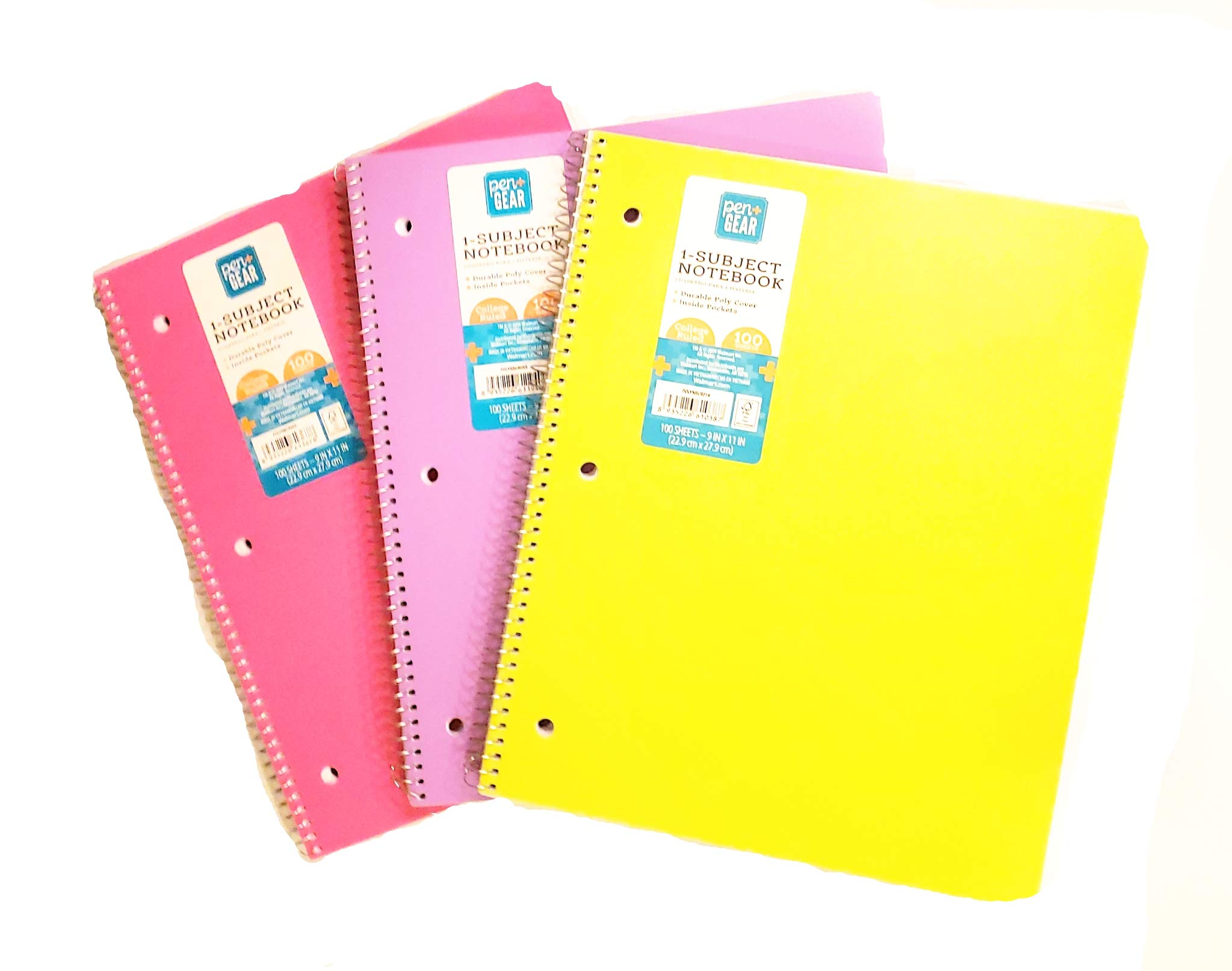 Pen + Gear 3- Pack Poly Composition Notebook Pack Writing Journal - College Ruled, 11" x 9", Single Subject-100 Sheet- Colors Vary (Pink, Purple, Teal, Yellow)