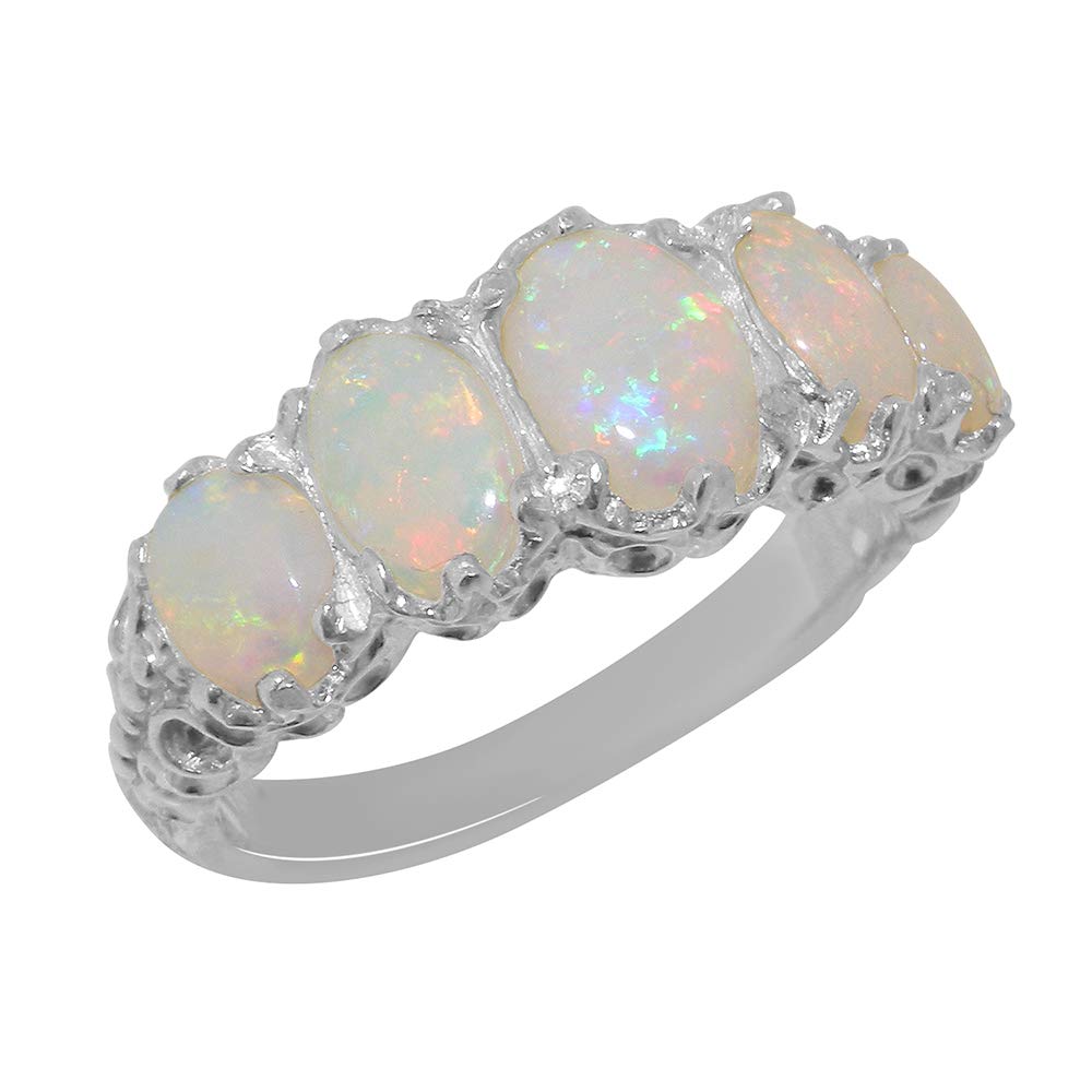 LetsBuyGold 925 Sterling Silver Real Genuine Opal Womens Band Engagement Ring - Size 6