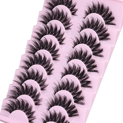 Lvmixwig Lashes Natural Look Eyelash Extension with Clear Band Fluffy Cat Eye 16mm Fake Eyelashes Wispy 6D Multi-layer Faux Mink Fake Lashes Extension