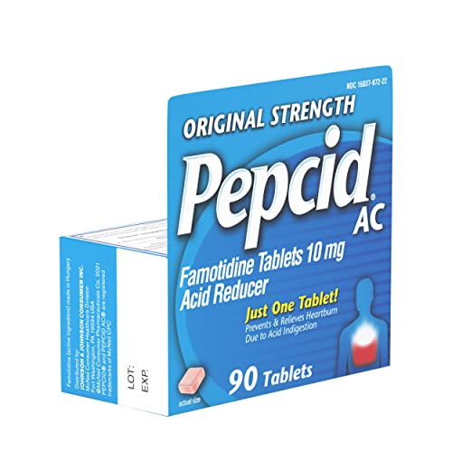 Pepcid AC Original Strength Heartburn Relief Tablets, Prevents & Relieves Heartburn Due to Acid Indigestion & Sour Stomach, 10 mg Famotidine to Reduce & Control Acid, Fast-Acting, 90 Ct