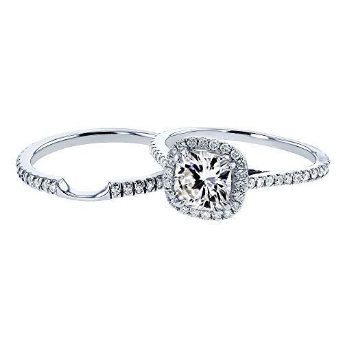 Kobelli Moissanite and Lab Grown Diamond Halo Bridal Rings Set 1 1/2 CTW in 14k White Gold (GH/VS, DEF/VS), 7