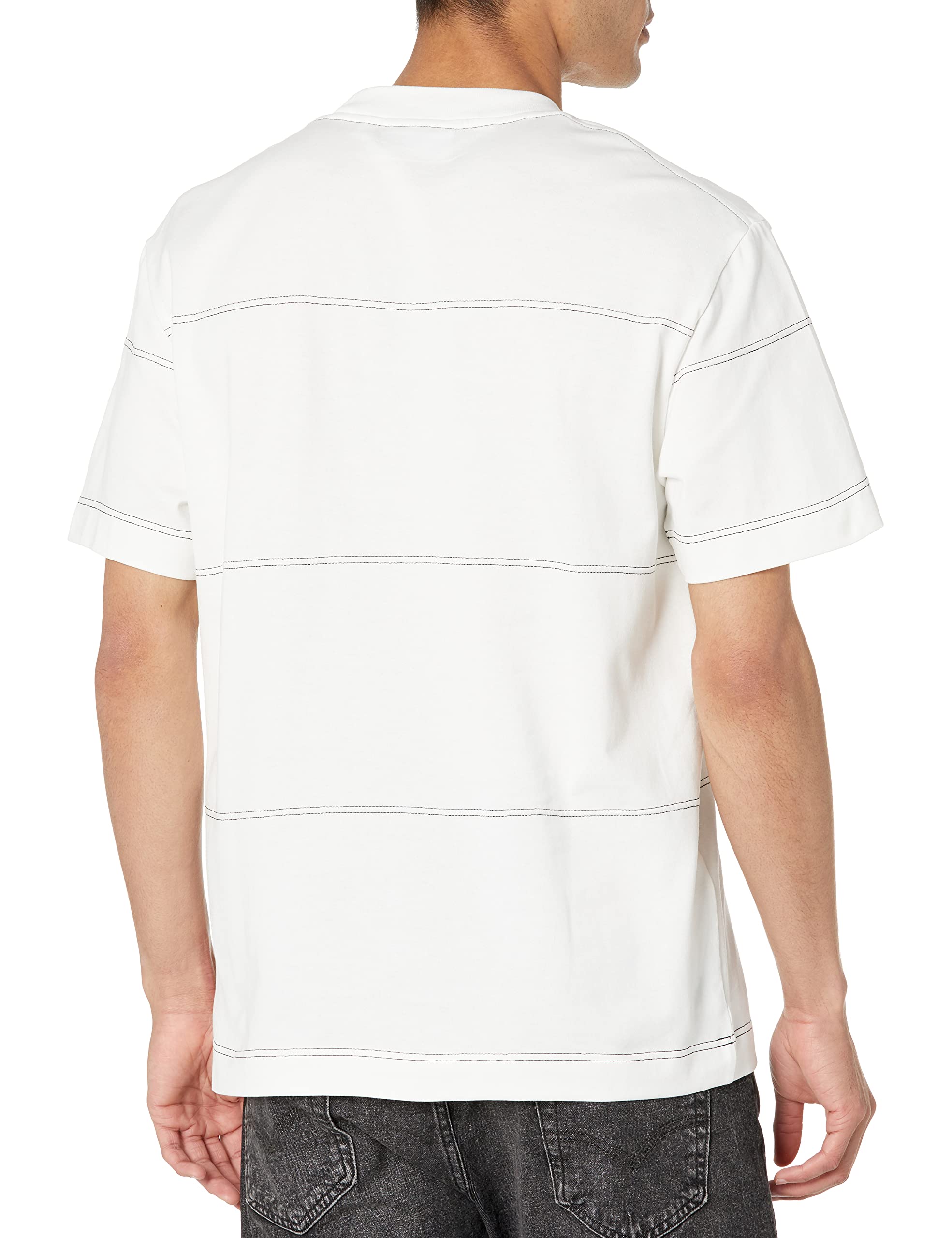 Lacoste Contemporary Collection's Men's Short Sleeve Relaxed Fit Dotted Stripe Tee Shirt, Flour, Medium