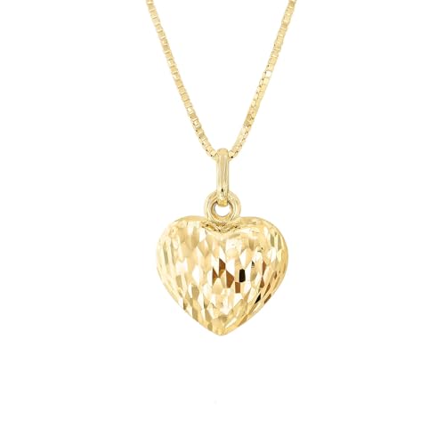 Lucchetta - Women's 14k Gold Puffed 3D Heart Pendant | Necklace 16+2" | Italian Jewelry from Italy