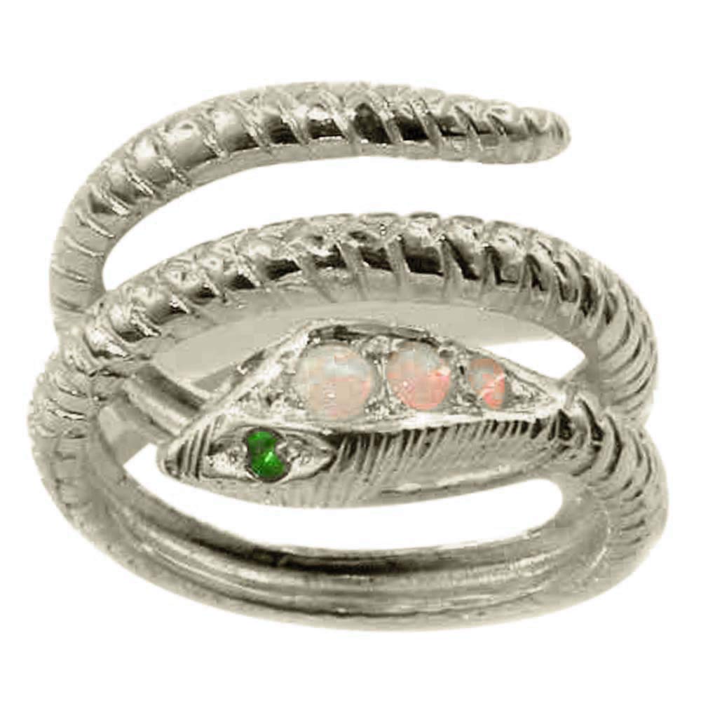 LetsBuyGold 925 Sterling Silver Natural Opal and Emerald Womens Promise Ring - Size 5.5