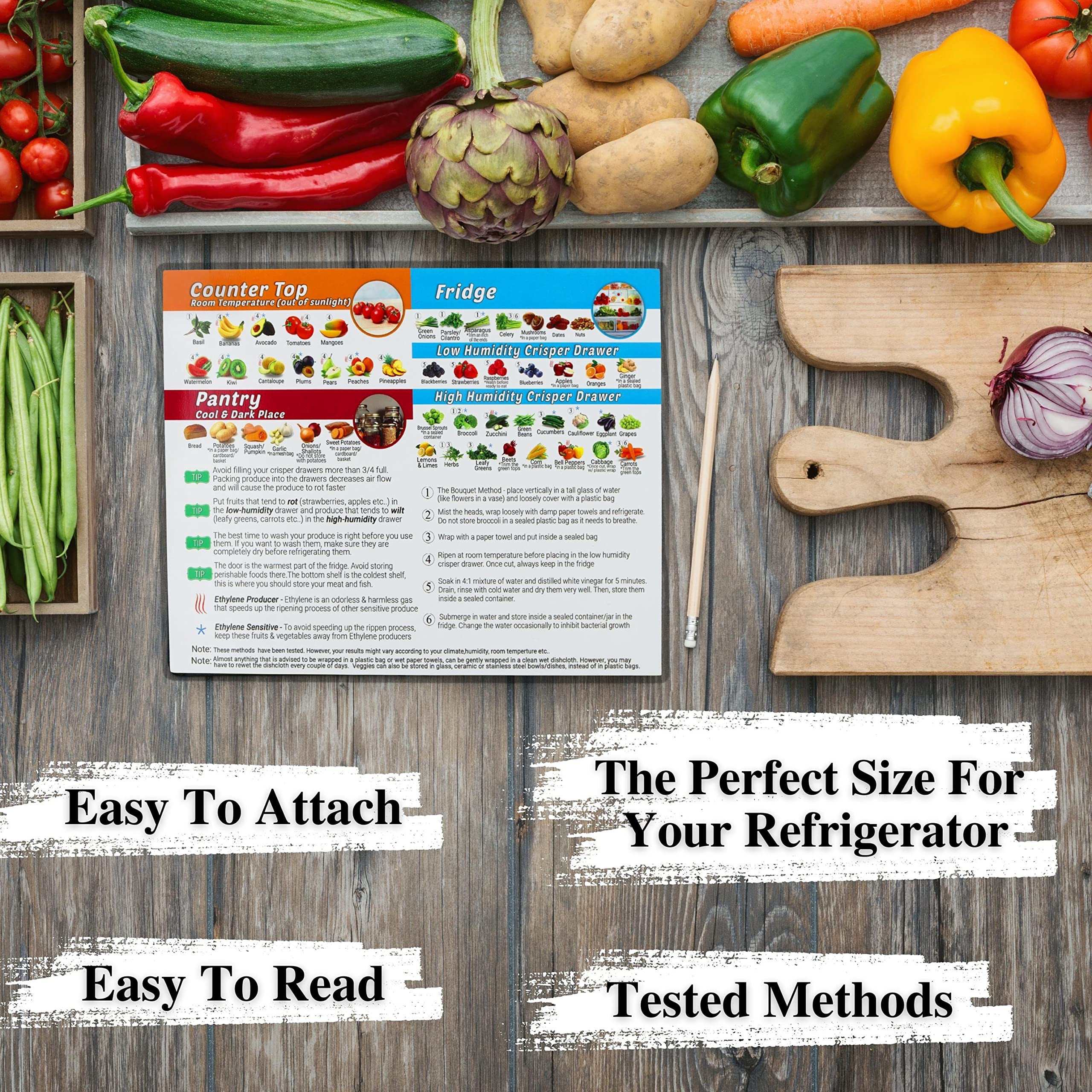 Produce Storage Guide Magnet - How to Store Food Magnet for The Fridge, Fruit & Vegetable Cheat Sheet, Kitchen Organizer Magnetic Chart, Food Storage Chart, Kitchen Fridge Magnet