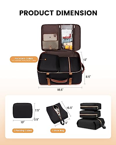 LOVEVOOK Carry On Backpack, 40L Travel Backpack Women with 3 Packing Cubes, TSA Airline Approved Suitcase Bag as Personal Item, Waterproof 17 inch Laptop Backpack for Weekender Overnight, Black Brown