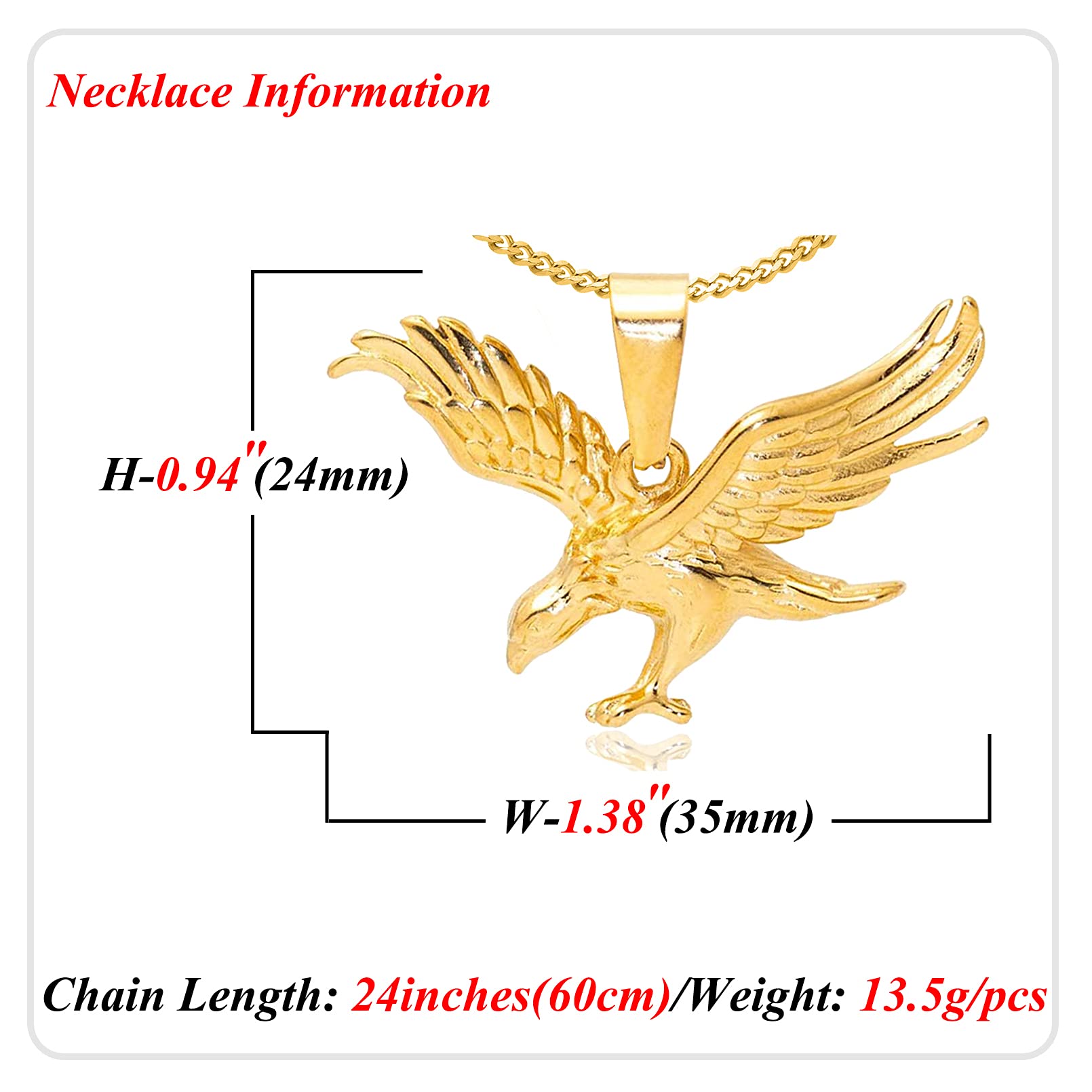Nsitbbuery Hip Hop 18K Gold Plated Stainless Steel Animal Eagle Pendant Necklace