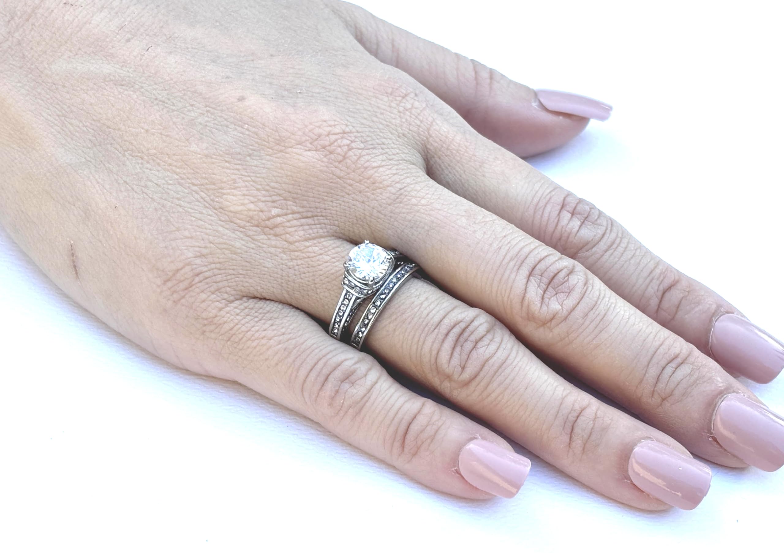 Lanyjewelry 1 Carat CZ Womens Stainless Steel Wedding Bridal Anniversary Promise Ring Set - Size 5