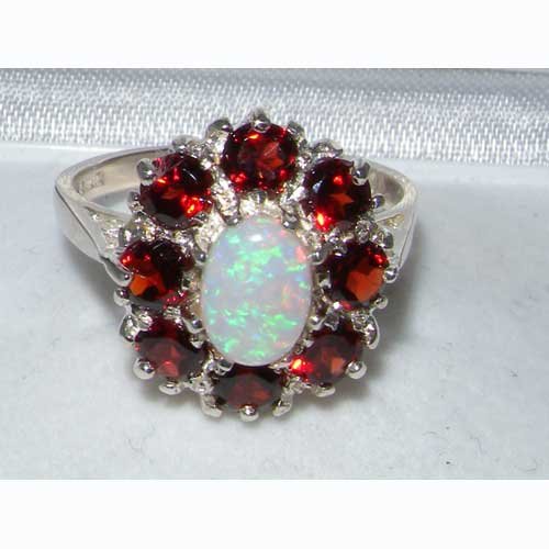 LetsBuyGold 925 Sterling Silver Real Genuine Opal and Garnet Womens Promise Ring - Size 9