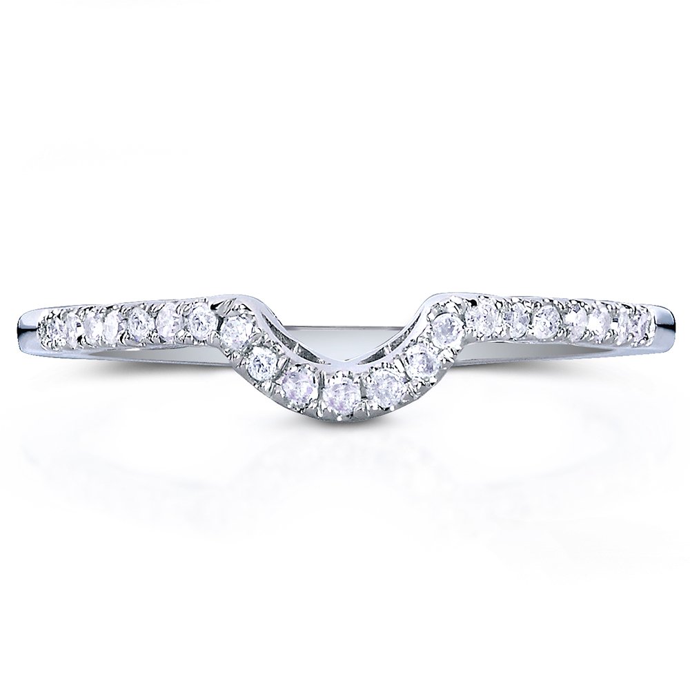 Kobelli Round Diamond Curved Wedding Band 1/6 Carat (ctw) in 10K White Gold, Size 9.5