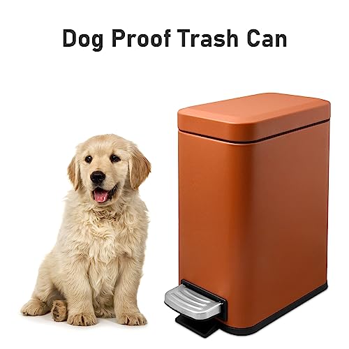 M-Aimee 1.3 Gallon Slim Small Trash Can with Lid Soft Close, Stainless Steel Garbage Can for Bathroom Bedroom Office, Rectangular Step Trash Bin with Removable Inner Waste Basket (Pink)