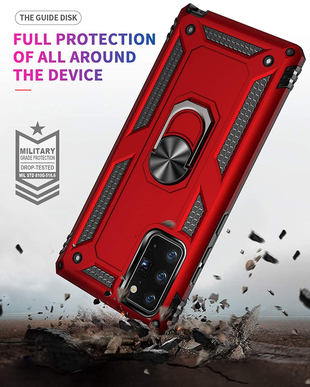 Military Grade Drop Impact for Samsung Galaxy Note 20 Case Note 20 5G Case 360 Metal Rotating Ring Kickstand Holder Armor Heavy Duty Shockproof Case for Galaxy Note 20 5G Phone Case (Red)