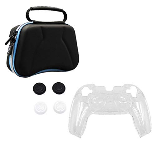 SOONHUA 6-in-1 Game Controller Protective Case Set EVA Storage Bag + Protective Case + Rocker Caps Fit for PS5 Controller