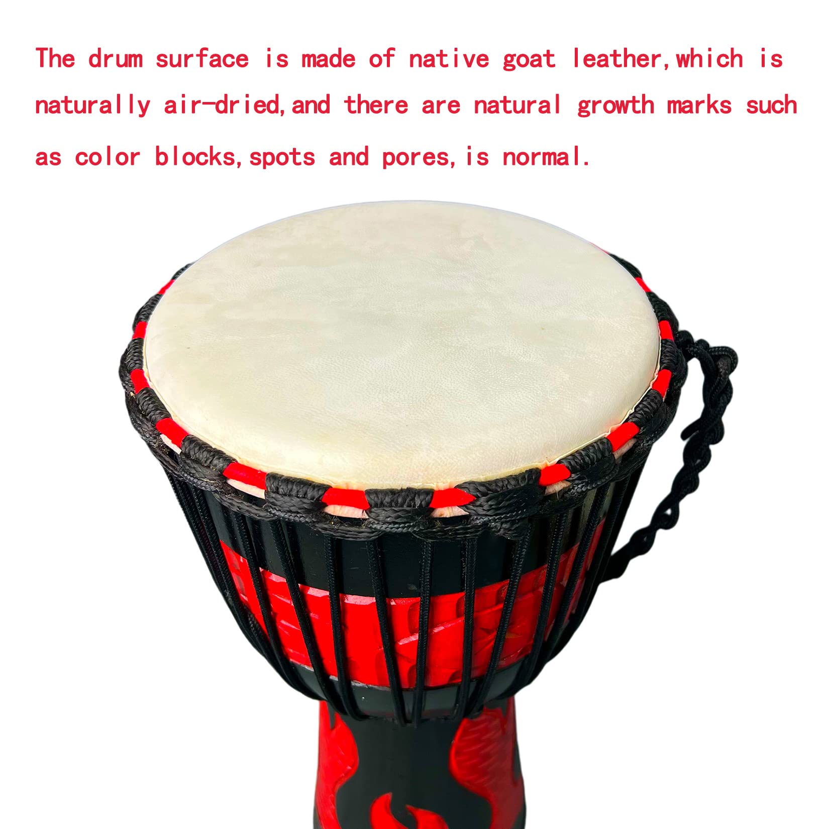 RUOSWTE Djembe Drum ,Djembe, Drum Circles Music Healing Instument,Professional West African Style, Mahogany, Hand Carved Goat Drum,Bongo Drum (8‘’) Black